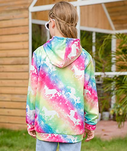 Rainbow Unicorn Sweatshirts for Girls Pullover Hoodies Colourful Pink Blue Green Purple Yellow Long Sleeve Lightweight Clothing 4-6 Years Old