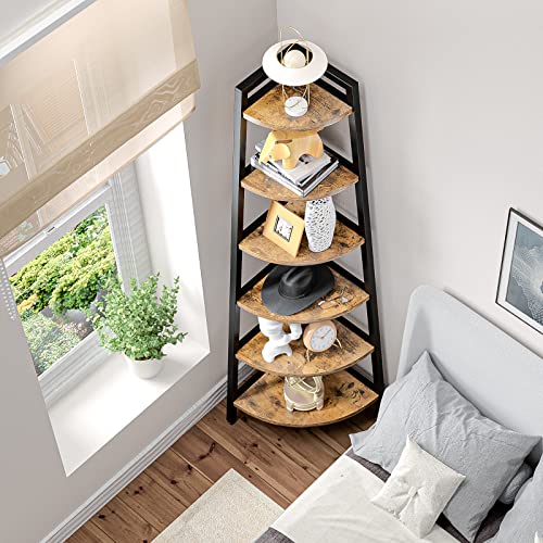 Lulive 6 Tier Corner Shelf, 68.9" Industrial Tall Corner Ladder Shelf Stand, Corner Bookshelf Bookcase for Living Room, Home Office, Balcony, Small Space