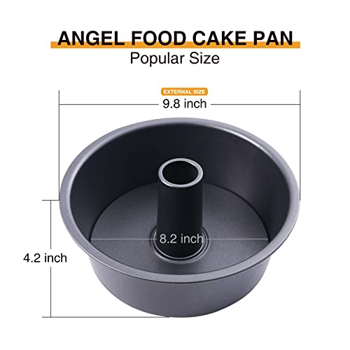 HONGBAKE Angel Food Cake Pan with Removable Bottom, 10 Inch Tube Pan, Nonstick Pound Cake Pans for Baking, Chiffon Cake Mold, 16-Cup, Heavy Duty - Dark Grey