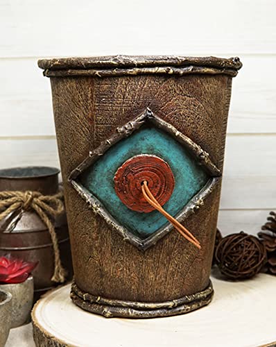 Ebros Gift Rustic Southwestern Old World Country Turquoise Bullseye with Branchwood Borders Faux Wood Bathroom Accessory Resin Sculpture (Dry Waste Basket Trash Bin)