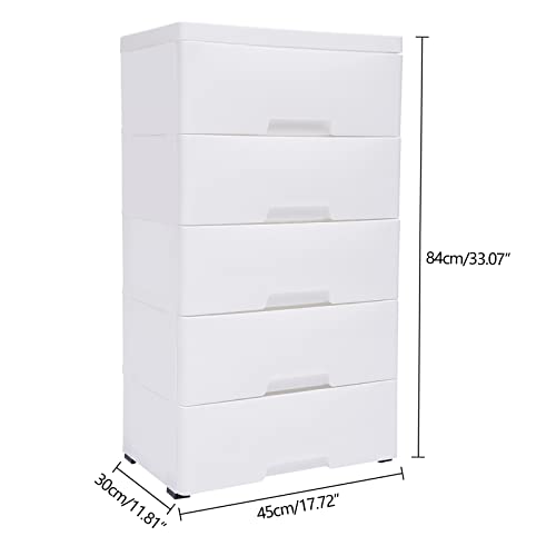 DNYSYSJ 5 Drawer Plastic Dresser Storage Cabinet, Stackable Storage Stand Tower, Closet Organizer Units for Home Office Bedroom and Hallway Entryway 17.72 * 11.81 * 33.07" (White)