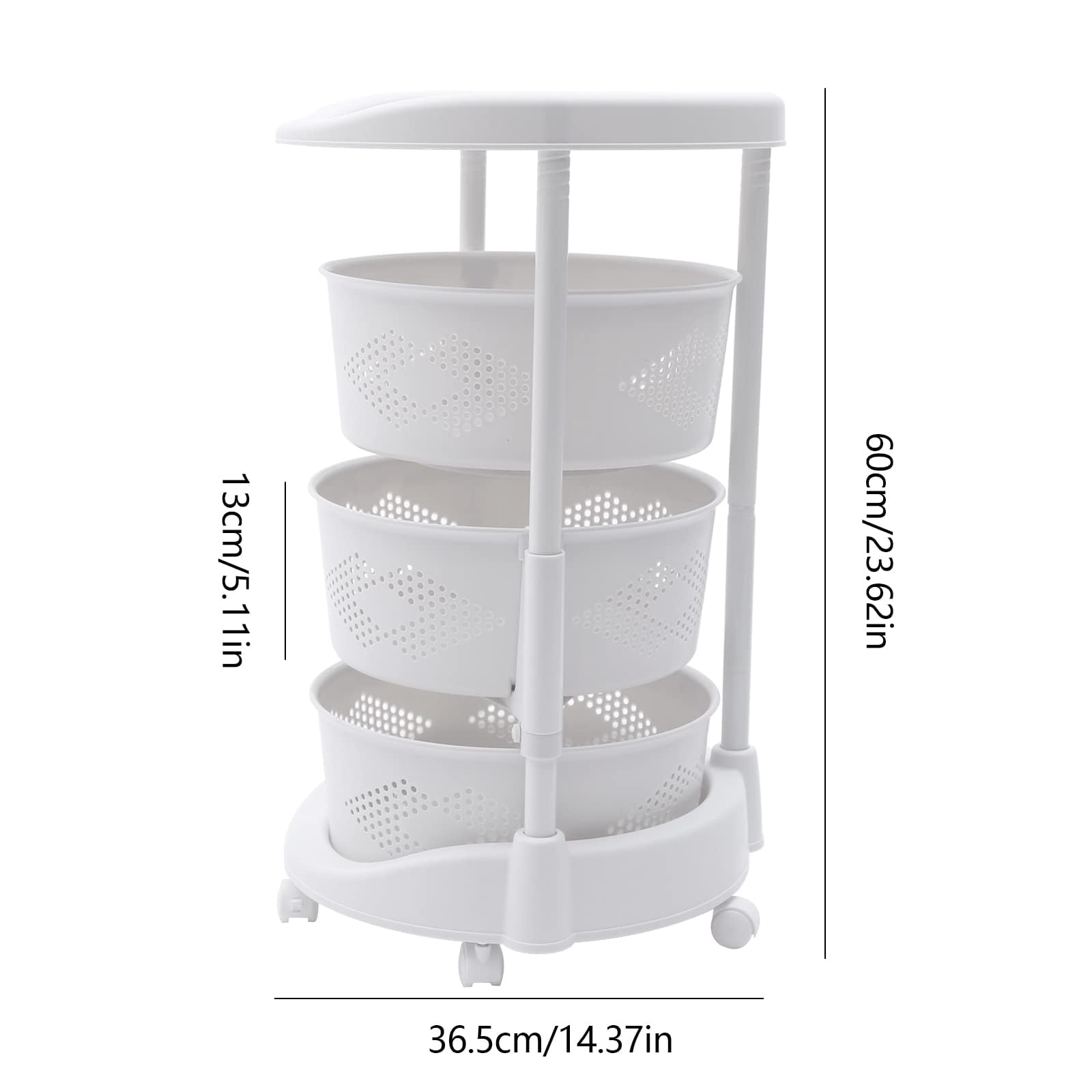 YIYIBYUS Rotating Kitchen Storage Rack 3 Tier, 180° Rotating Fruit and Vegetable Storage Baskets with Casters Multi-Layer Storage Shelves for Kitchen, Bedroom, Bathroom, Laundry Room, Garage(3-Layer)