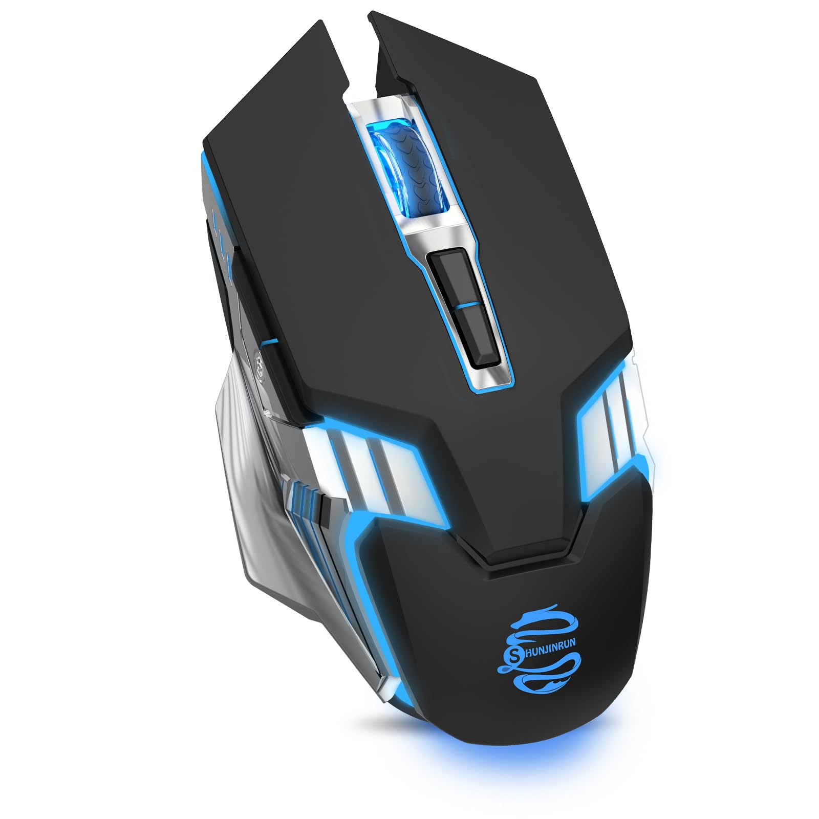 Bluetooth Mouse, Rechargeable Wireless Gaming Mouse Multi Device(BT 5.0/3.0+USB) with Side Buttons, RGB Light up Ergonomic Cordless Computer Mice for Laptop/PC/iPad/Mac/MacBook Pro/Tablet (Black)
