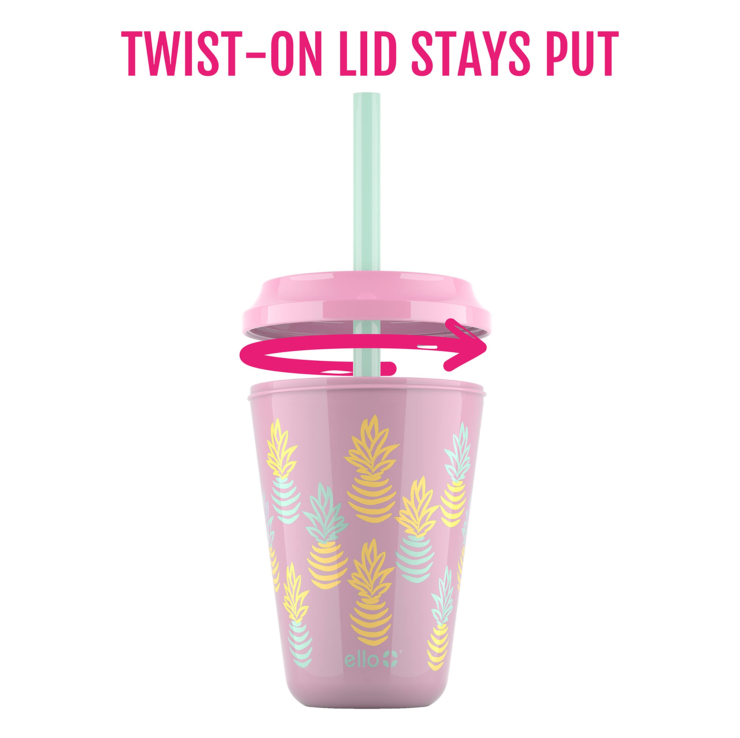 Ello Kids Plastic Reusable Color Changing Cups with Twist on Splash-Proof Lids and Straw, BPA Free, Dishwasher Safe, 12oz, Fruit Pop, 4 Pack