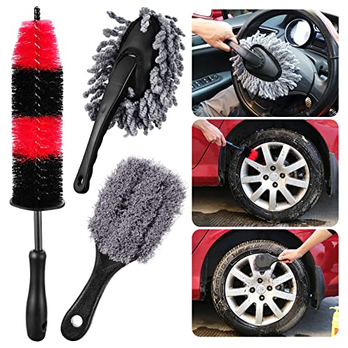 OCR 17PCS Car Detailing Brush Kit, Wheel Cleaning Brushes Rim Brush Duster Brush Wash Mitt Towels Wax Pads, Car Cleaning Tools for Auto Interior Exterior, Wheels, Dashboard, Leather, Air Vents