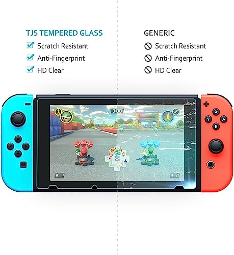 Nintendo Switch Screen Protector, TJS [Tempered Glass] [2-Piece] [Works While Docking] - 0.3mm Thickness/Bubble Free/Ultra Clear/9H Hardness/Anti-Scratch/Shatterproof/Anti-Fingerprint (Clear)