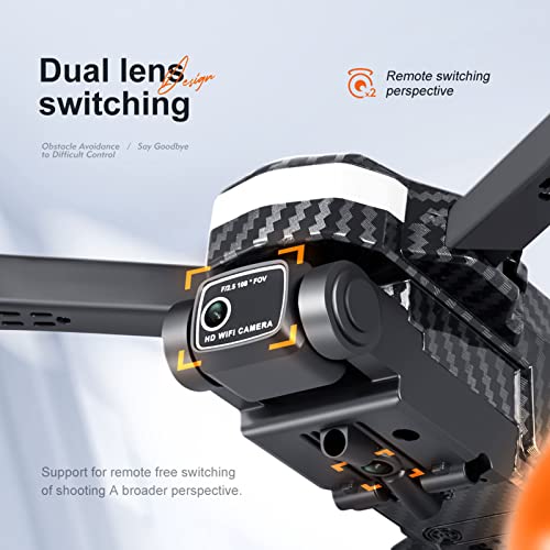 GBSELL Carbon Fiber Dual Camera Drone - 8K High-Definition Picture Level - 12 + Minutes Flying Time - Opticals Positioning Hover,393ft Maximum Flight Altitude for Party (BK 68A)