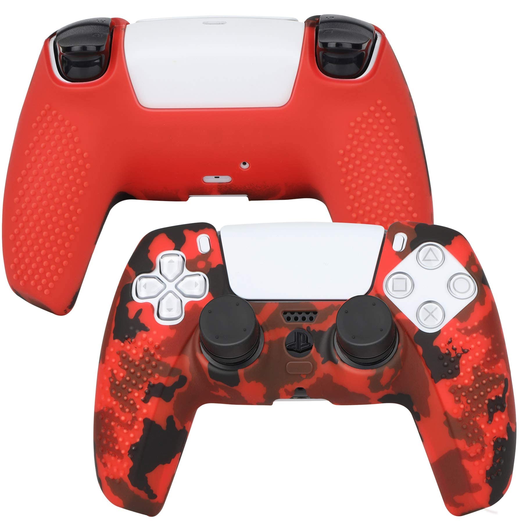 Benazcap Silicone Skin Accessories for PS5 DualSense Wireless Controller Grip Case with Anti-Slip Silicone Dustproof Protective, PS5 Controller Skin x 1, with Thumb Grip x 10 - Red Camouflage