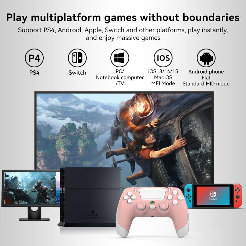 RALAN Pink Wireless Controller Compatible with Playstation 4/Pro/Slim/PS3/IOS/PC PS4 Dualshock 4 Gamepad with Headphone Jack and Touch Pad