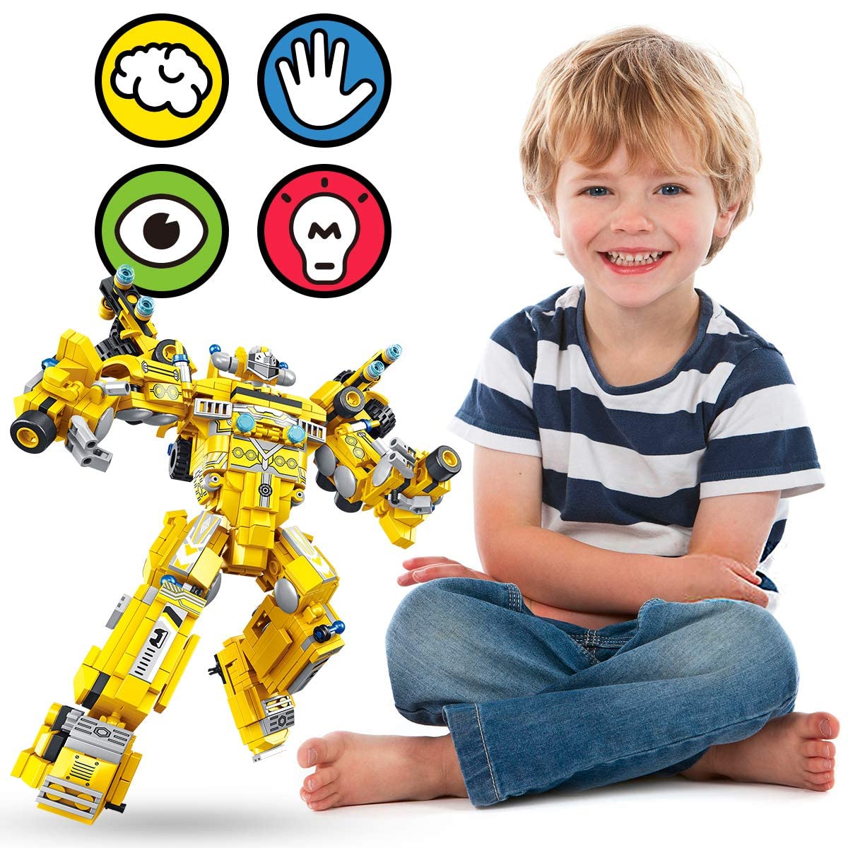 PANLOS 723 PCS Robot Building Kit, 8-in-1 Kids Model Engineering Construction Vehicle Building Blocks Sets, STEM Learning Building Bricks Toys for Kids Children Boys & Girls Age 4-8