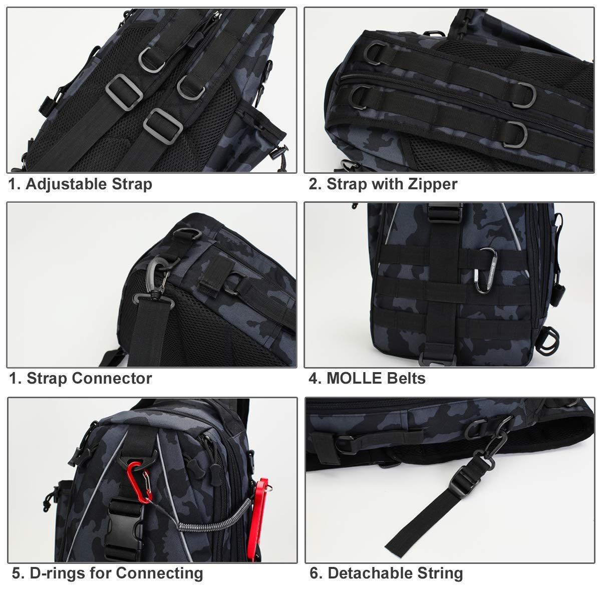 BraveHawk OUTDOORS Tactical Sling Pack Backpack, 800D Military Nylon Oxford Water Resistant MOLLE Utility Two Shoulder Backpack EDC Crossbody Bag Outdoor Daypack Organizer (Medium)
