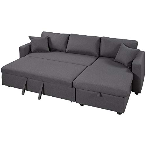 LUMISOL Sectional Sleeper Sofa with Pull Out Bed, L-Shaped Corner Sofa with Storage Chaise, Reversible Sofa Couch, 2 Toss Pillows for Living Room, Apartment