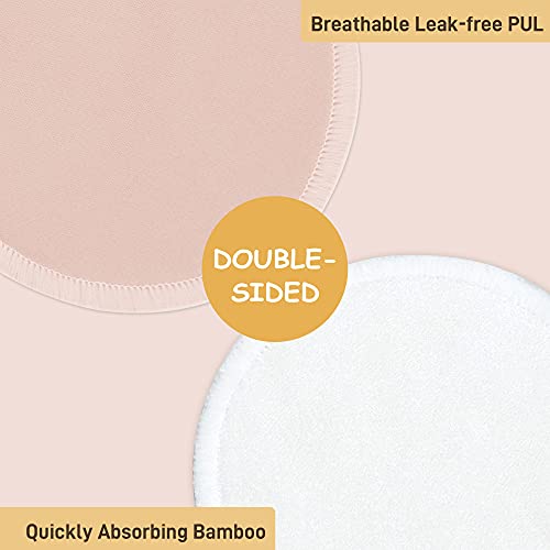 Langsprit Leak-Proof Reusable Bamboo Nursing Pads(14 Pack),Super Absorbent Washable Breast Pads with Laundry Bag (Original, Round)