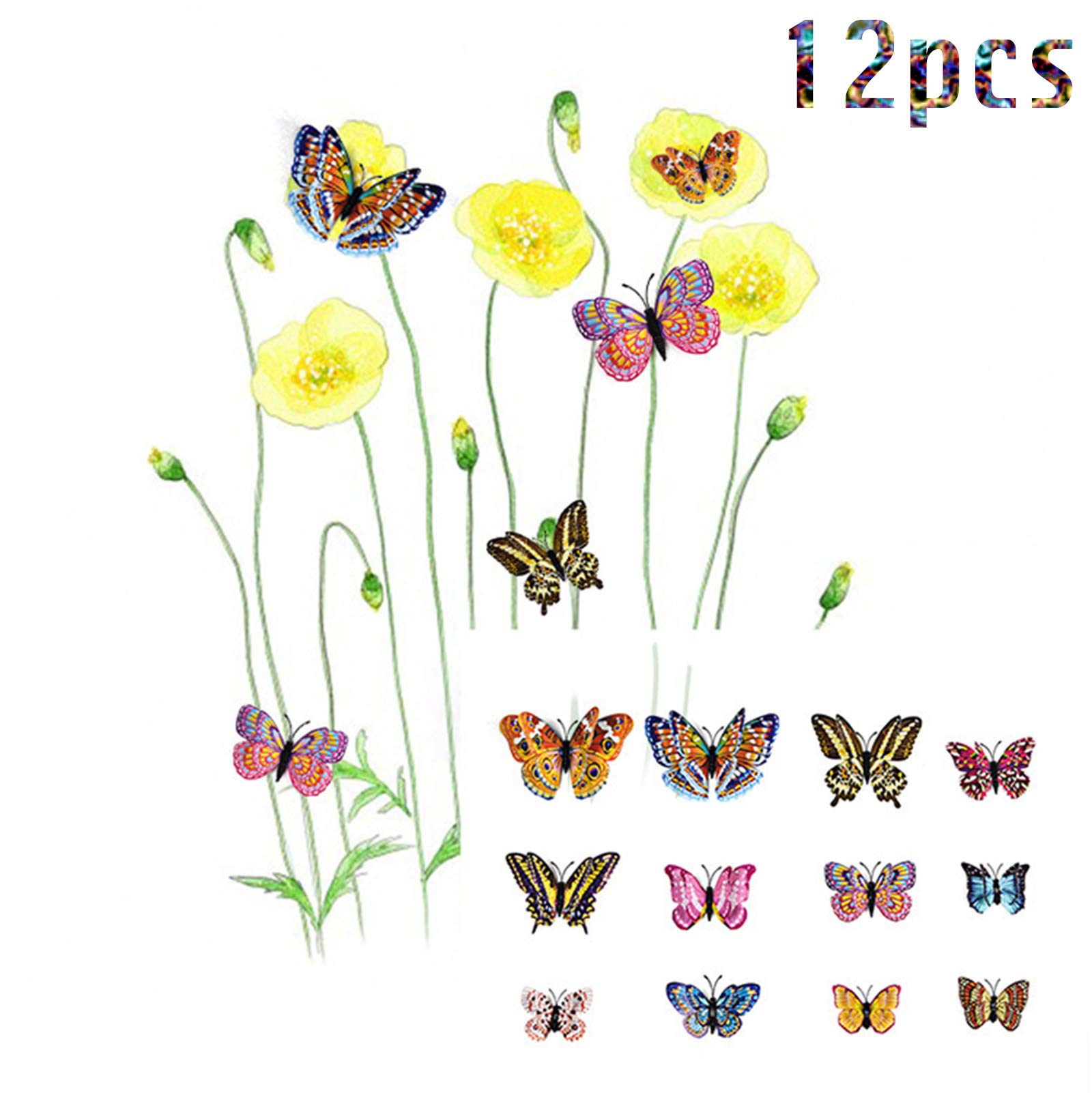 SHCHA 12 PCS Butterfly Wall Decals with Luminous Function, 3D Butterflies Removable Mural Stickers Wall Stickers Art Decal Home Decals Stickers Magnetic PVC Room&Garden Decor DIY Stickers