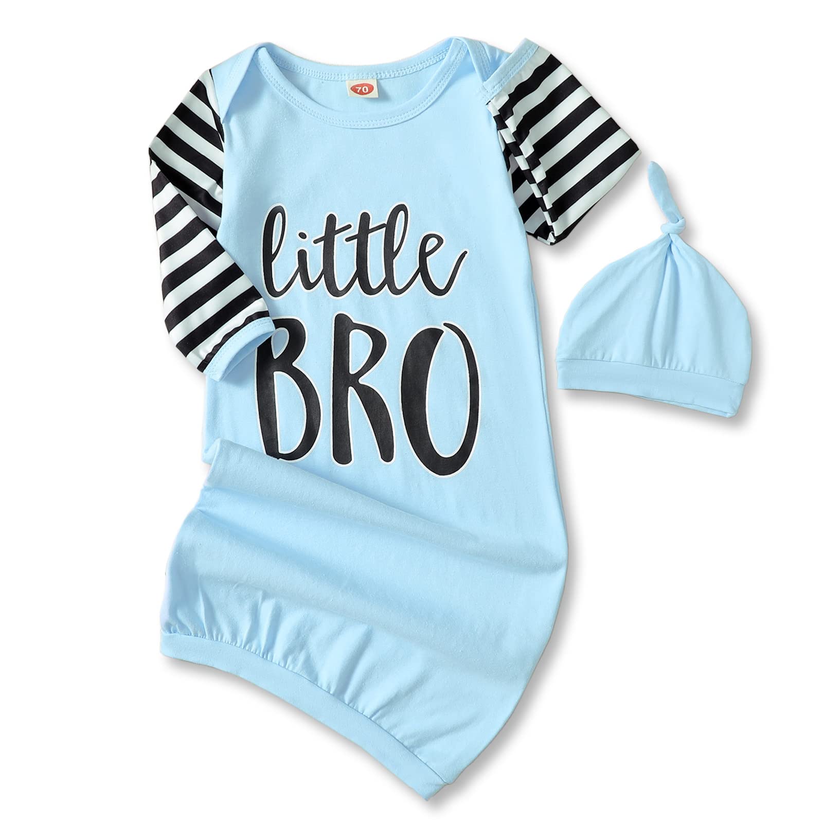 CybNemo Newborn Baby Boy Sleeper Gift Set Little Bro Nightgown Stripe Long Sleeve Infant Sleepwear Outfit Sky Blue