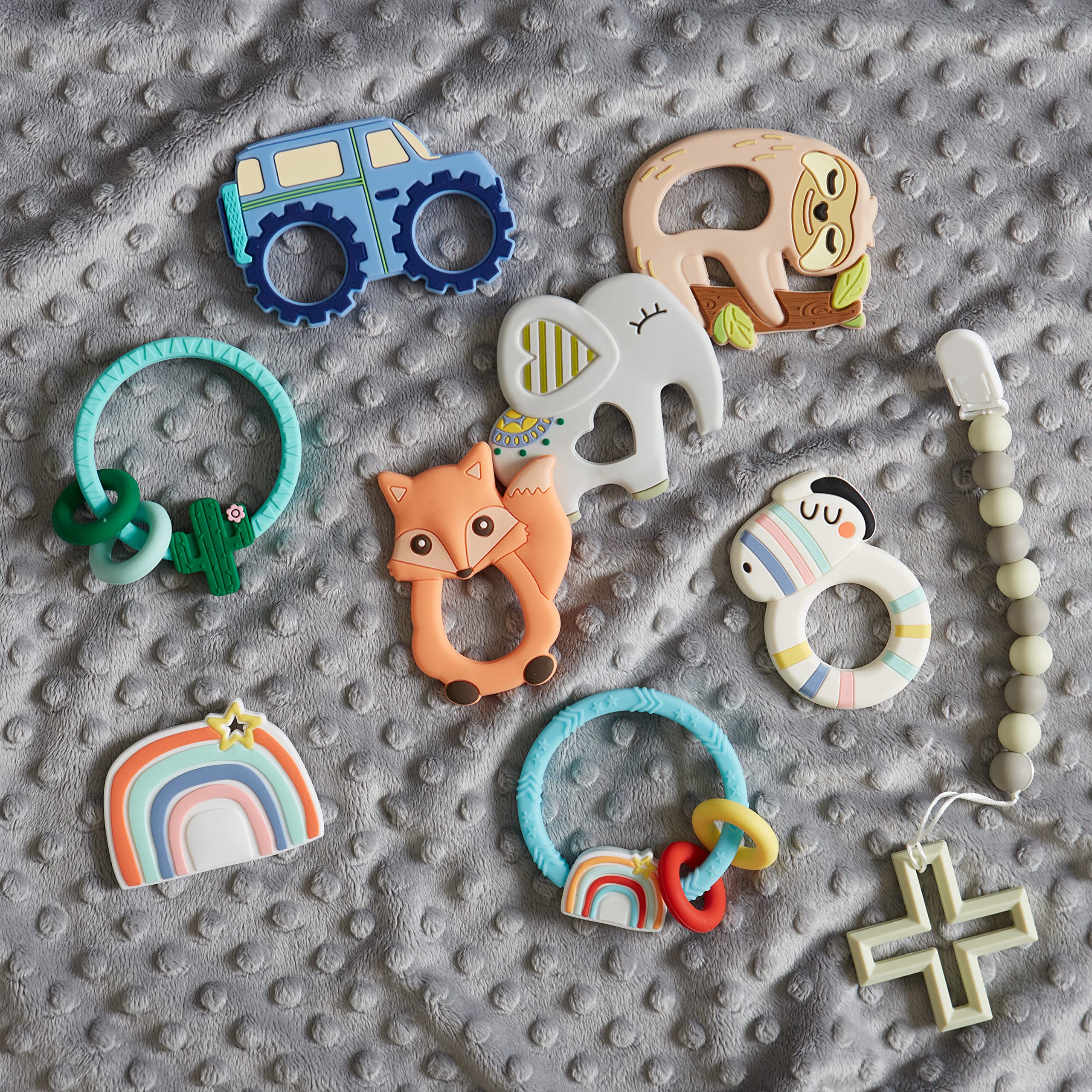 C.R. Gibson BTEE-24550 Colorful Rainbow Ring 100% Food Grade Silicone Teether for Babies, 3.15" W x 3.25" L, Multicolor