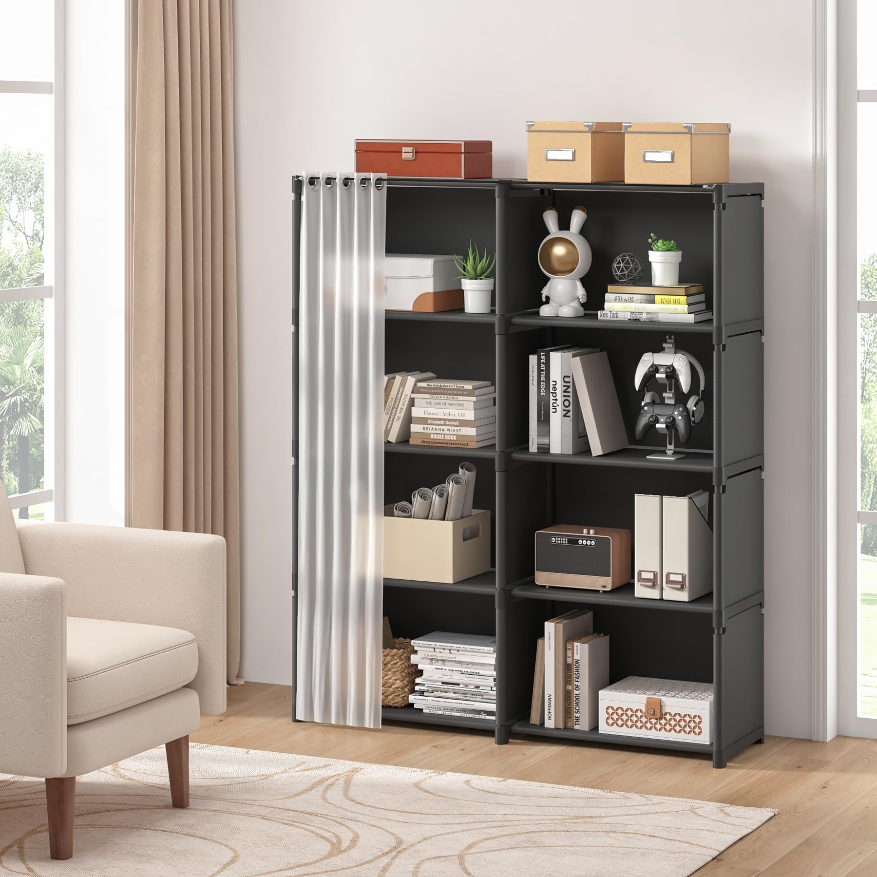 Dttwacoyh 5 Storey Single Row Storage for Bedroom, Open Closet, Closet Organiser, Bedroom, Office, Living Room (Black)