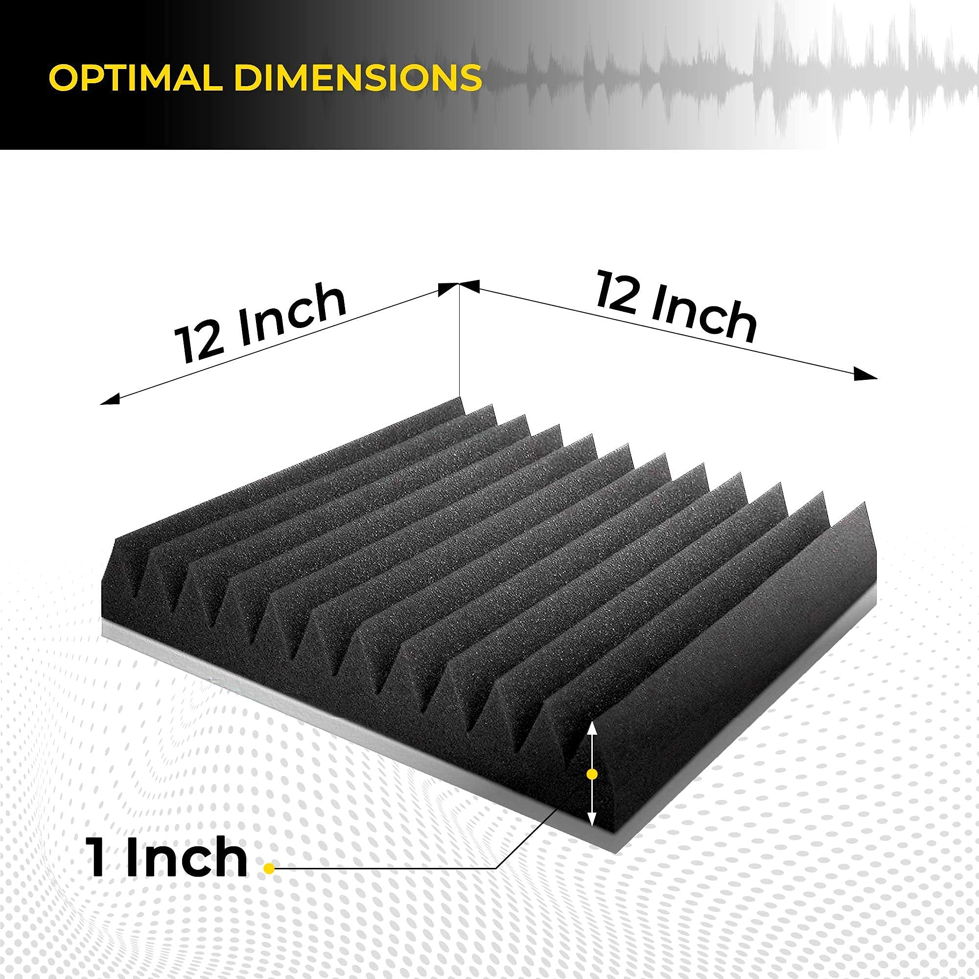 Siless 12 Pack Acoustic Panels 1 X 12 X 12 Inches - Acoustic Foam - Studio Foam Wedges - High Density Panels - Soundproof Wedges - Charcoal