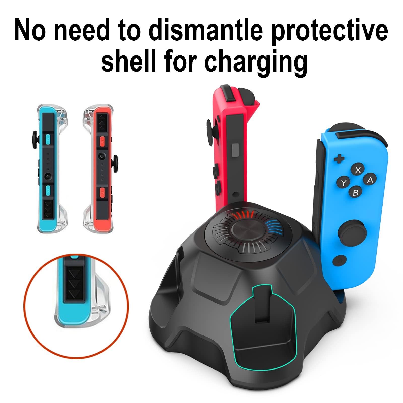 Charging Dock Compatible with Nintendo Switch Joycons & OLED Model,Joy Cons Charger with LED Indication,Charge Up to 4 Joy-Cons with Charging Cable