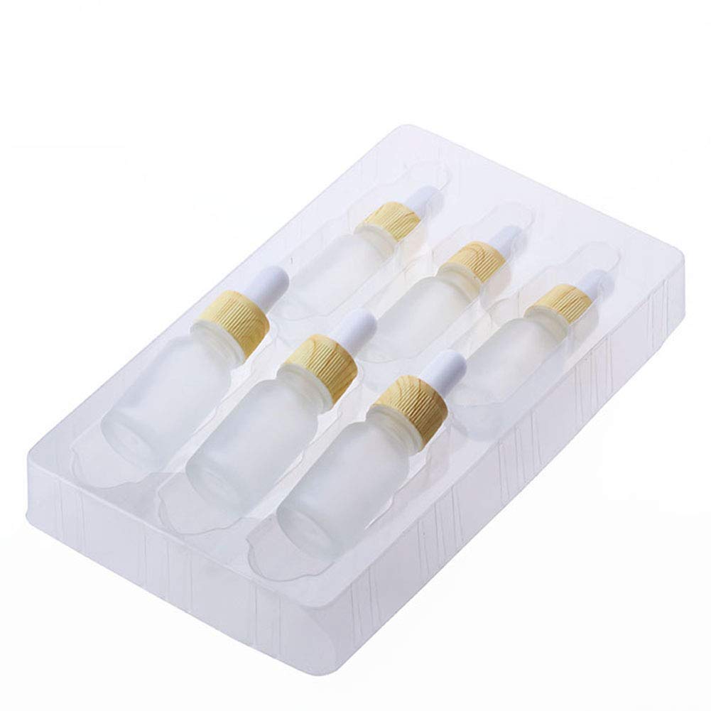 Furnido 10ml White Frost Glass Dropper Bottle,Refillable Cosmetic Packaging Eye Dropper Container Vials Essential Oil Bottles With Wood Grain Lid Travel Glass Essence Bottle,Dropper Vial-6 Pack