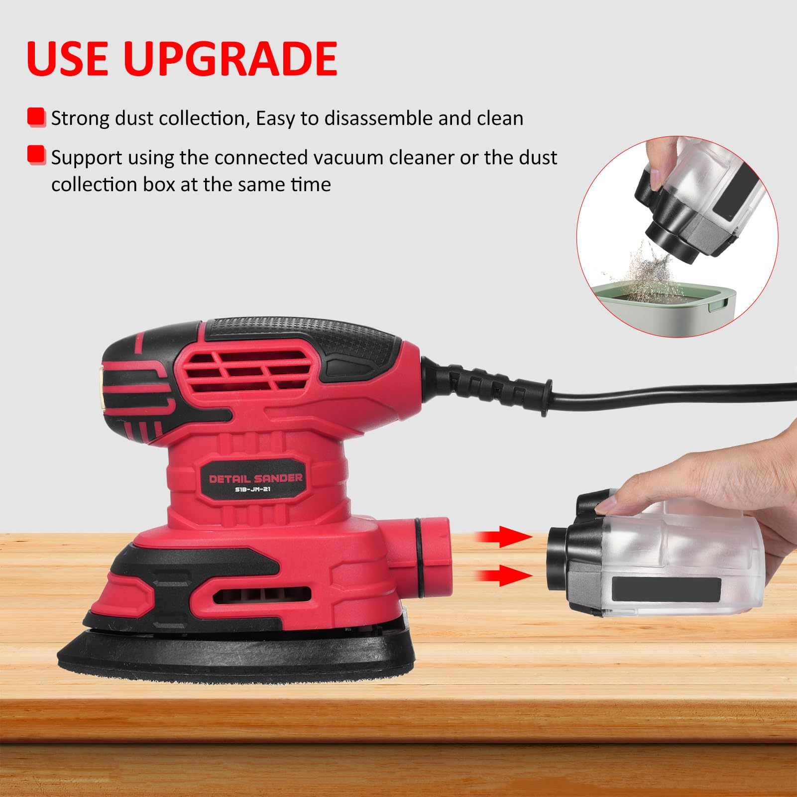 Detail Sander, 13,000 OPM Hand Electric Sander with 20PCS Sanderpapers, 220W Compact Power Sander Includes Dust Collector, for Woodworking Sanding, Polishing