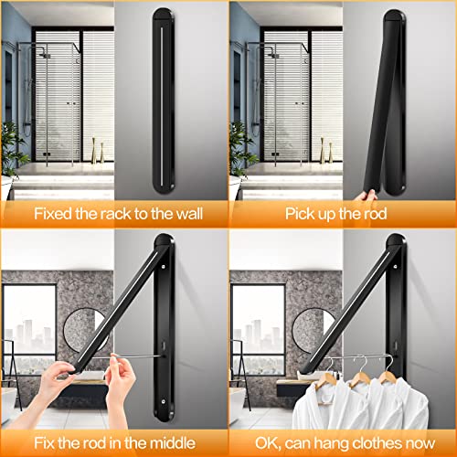 ENKUY Clothes Drying Rack Folding, Laundry Clothes Hanging Rack, Wall Mounted Retractable Clothing Dryer Hanger for Laundry Room Organization, Bathroom, Garage, Indoor and Outdoor (Black)