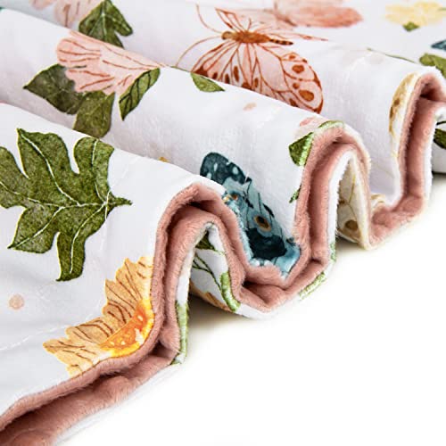 Floral Baby Blanket for Girls Soft Comfy Minky Toddler Blanket with Double Layer Dotted Backing, Beauty Butterfly Printed Bed Blanket for Nursery Crib Decor 30 x 40 Inch(75 x 100 cm)