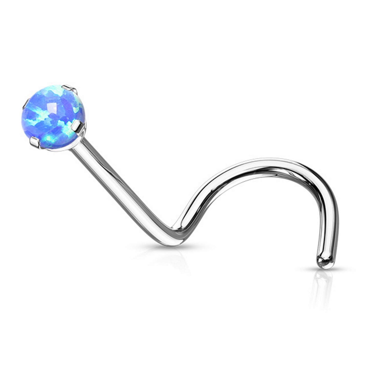BODY DAZZ 20G-18G Synthetic Opal Top Grade 23 Titanium Nose Ring Screw (Blue (20 Gauge))