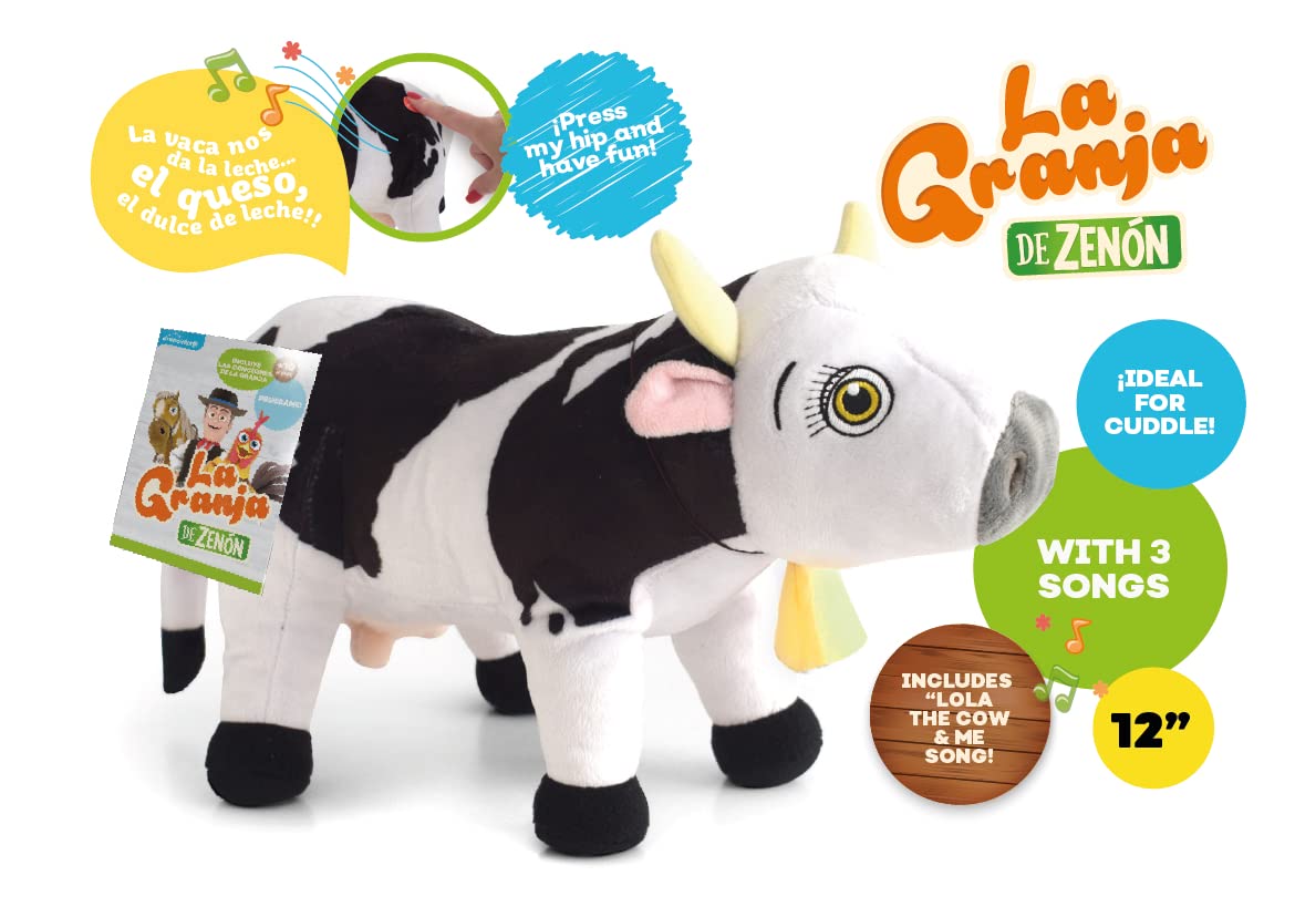 La Granja DE ZENÓN Vaca Lola 14 in. | Musical Stuffed Animal Soft and Huggable | El Reino Infantil