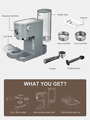 Ihomekee Espresso Machine Coffee Makers 15 Bar Cappuccino Machines with Milk Frother for Espresso/Cappuccino/Latte/Mocha for Home Brewing 1350W