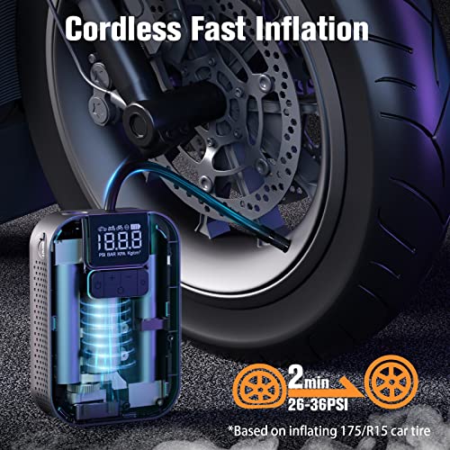 Enntas Tire Inflator Portable Air Compressor Rechargeable, Fast Inflation & Auto-Off, Led Light and Accurate Pressure Readings with Digital Gauge for Cars, Motorcycles, Balls, All Bikes