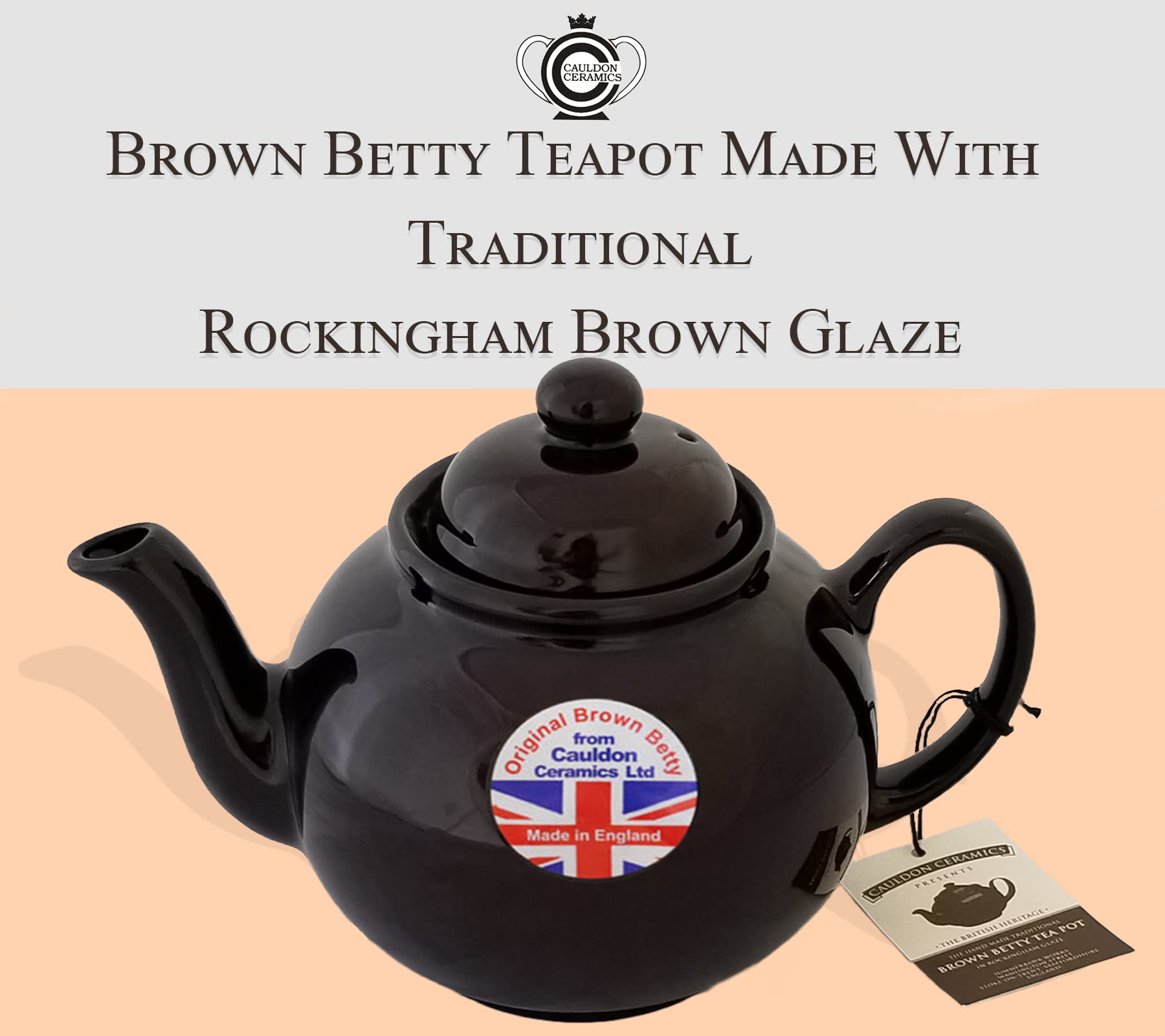 Cauldon Ceramics Brown Betty Tea Pot | Hand Made 4 Cup Brown Betty Teapot | Classic Ceramic Teapot for Loose Leaf Tea or Teabags | 36 Fl Oz