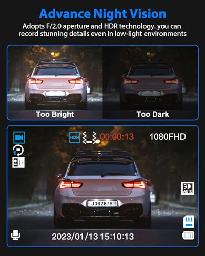 Dash Cam, 3 Channel Dash Cam, 1080P Dash Cam Front and Inside, Triple Dash Cam Front and Rear Inside, Dash Camera with 32GB Card, HDR, G-Sensor, 24Hr Parking, Loop Recording