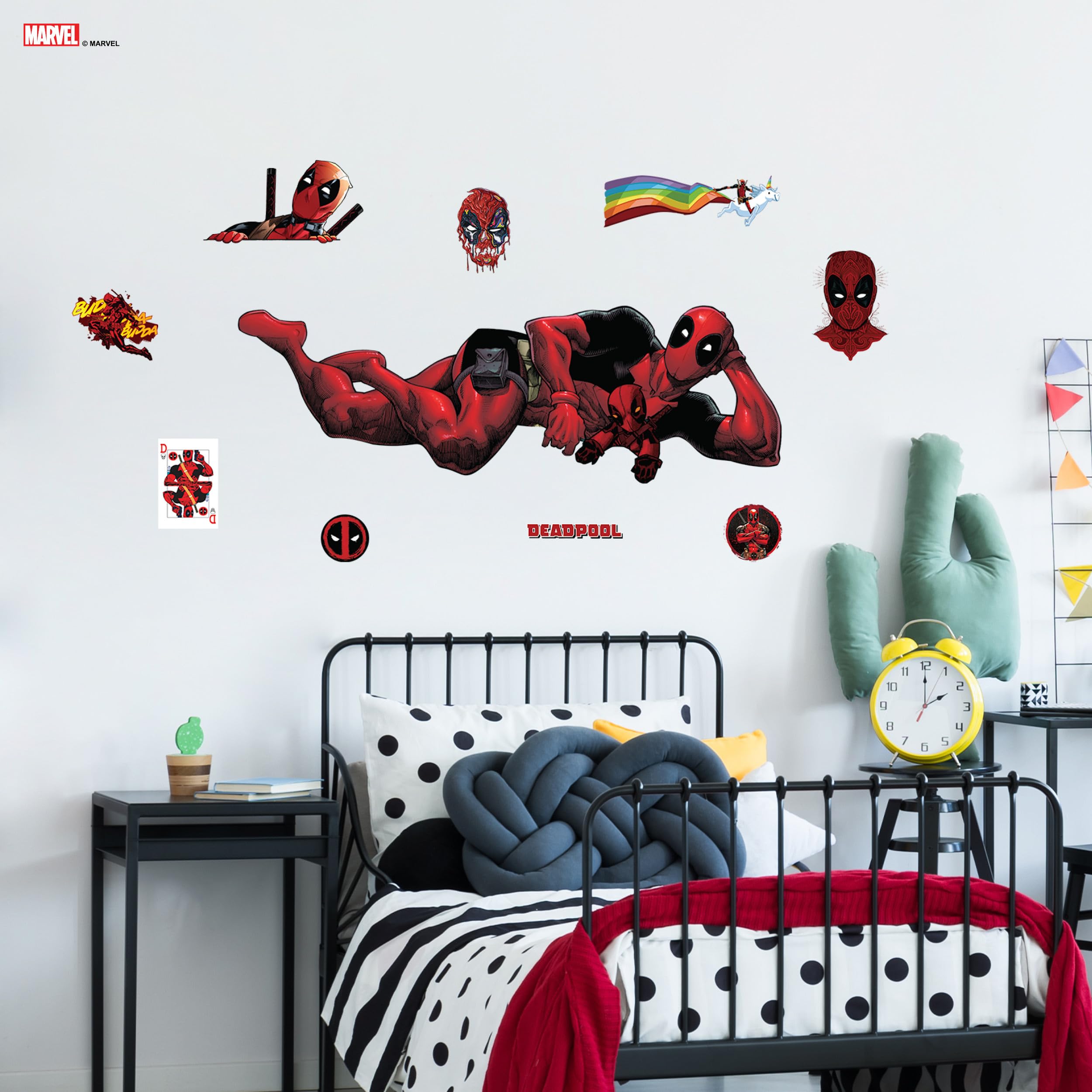 Wall Palz Marvel Deadpool Wall Decal - Deadpool Wall Stickers with 3D Augmented Reality Interaction - Deadpool Sticker for Walls 12" x 34" Marvel Room Decor