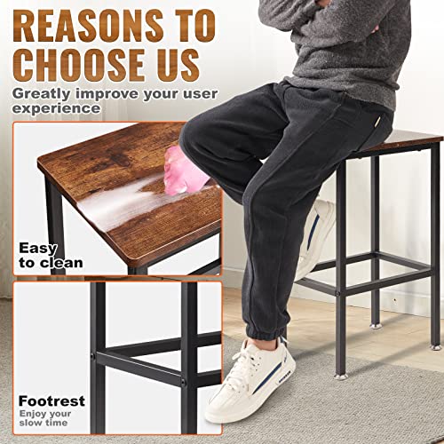 VEVOR Rustic Bar Stools, 25.6β Tall Rectangle Seat, Set of 2 Bar Chairs with Footrest Steel Frame Adjustable Feet, Wooden Industrial Kitchen Stool for Kitchen Dining Living Room, Rustic Brown