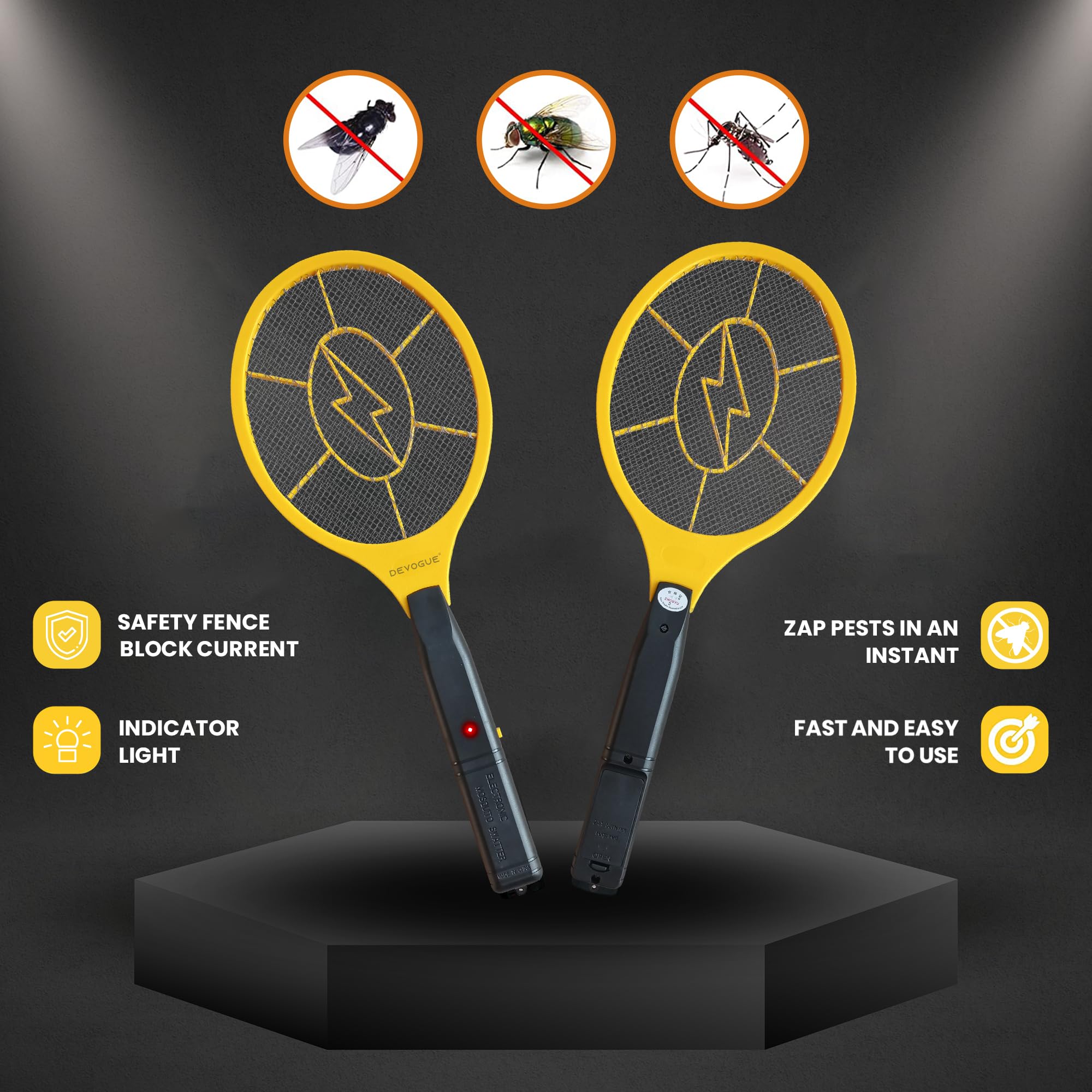DEVOGUE® Pack of 2 Electric Fly Swatter Bug Zapper Battery Operated Flies Killer Indoor & Outdoor Pest Control Mosquito Zapper and Insect Catcher Racket (Packing May Vary)