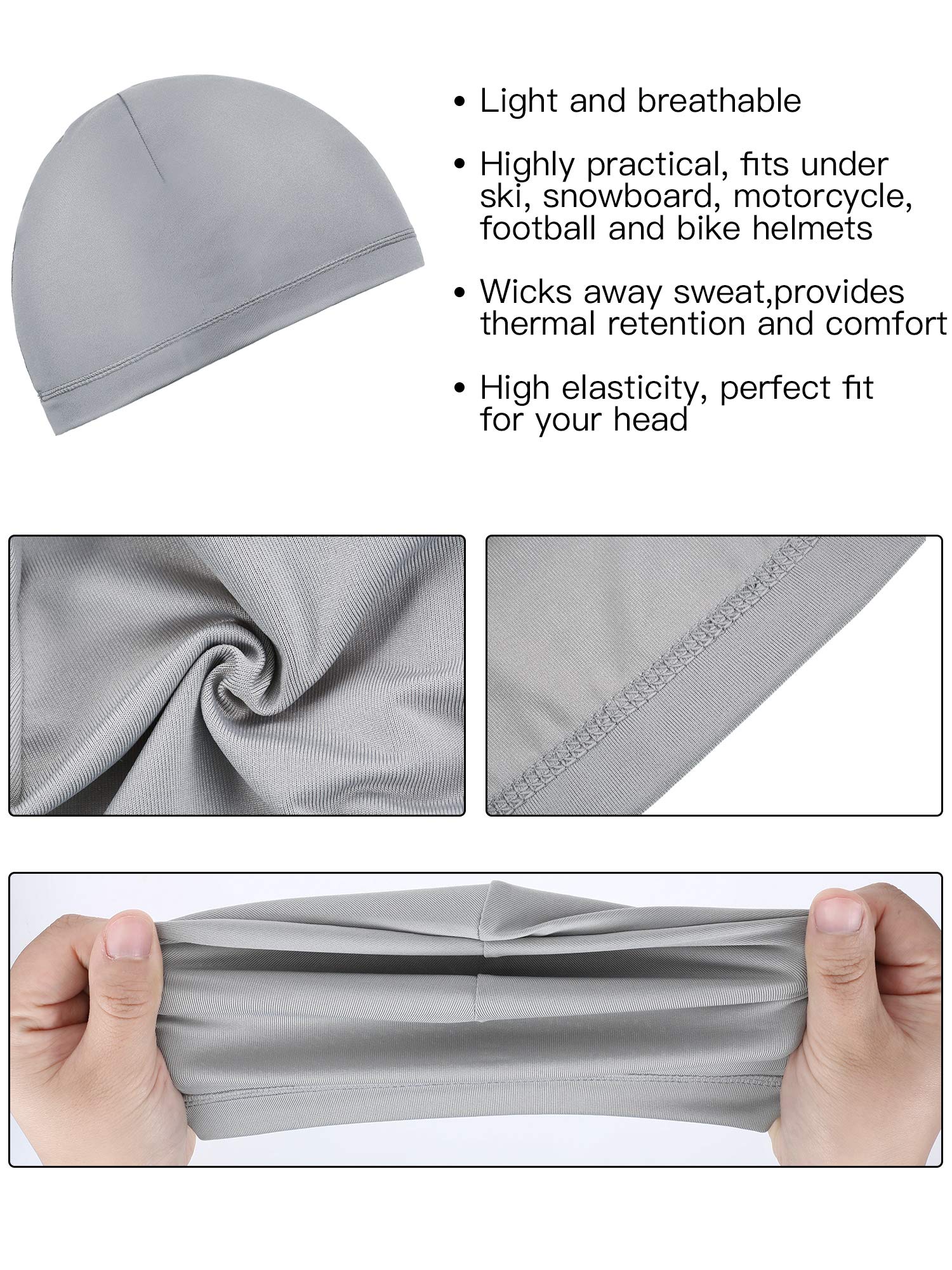 Boao 6 Pieces Cycling Skull Cap Running Sweat Wicking Hats Helmet Liner for Men and Women Fitting Running Jogging Exercise (Black, Grey, Dark Blue, White, Army Green, Navy)