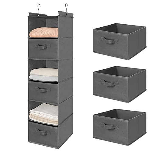 MAX Houser 6 Tier Shelf Hanging Closet Organizer, Closet Hanging Shelf with 2 Sturdy Hooks for Storage, Foldable,Black and Grey-D3