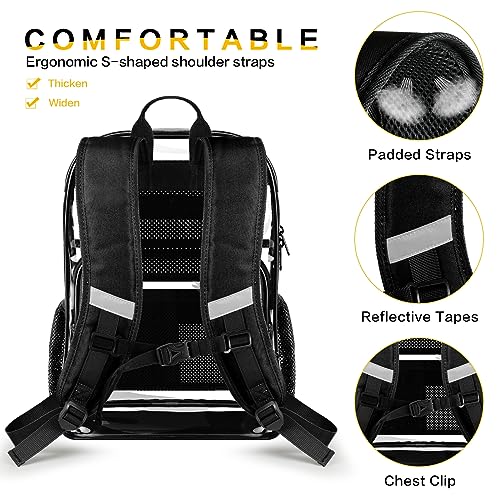 GEAMSAM Clear Backpack, Heavy Duty Transparent Backpack with Reinforced Bottom See Through Backpack for College, Travel, Workplace Security - Black