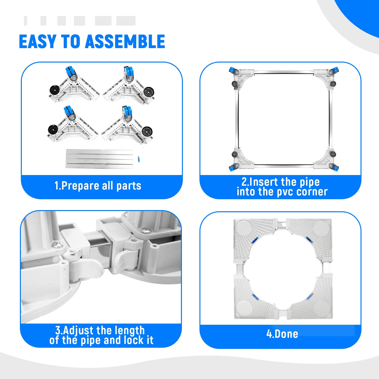 DUPDMKIN Mini Fridge Stand 8 Wheel Washing Machine Stand Washer and Dryer Stand with Brake Adjustable Refrigerator Dolly (White)