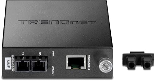 TRENDnet Intelligent 1000Base-T to 1000Base-SX Multi-Mode SC Fiber Media Converter, Up to 550M (1800 ft), Fiber to Ethernet Converter, 2Gbps Switching Capacity, Lifetime Protection, Black, TFC-1000MSC