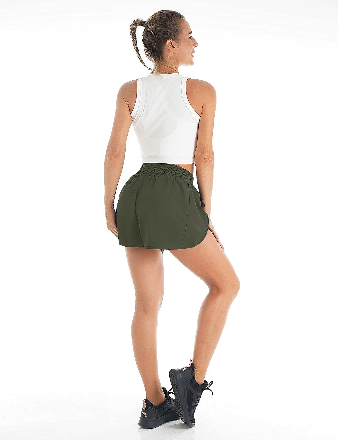 Blooming Jelly Women's Quick-Dry Running Shorts Sport Layer Active Workout Shorts with Pockets 2024 (x-Small, Army Green)