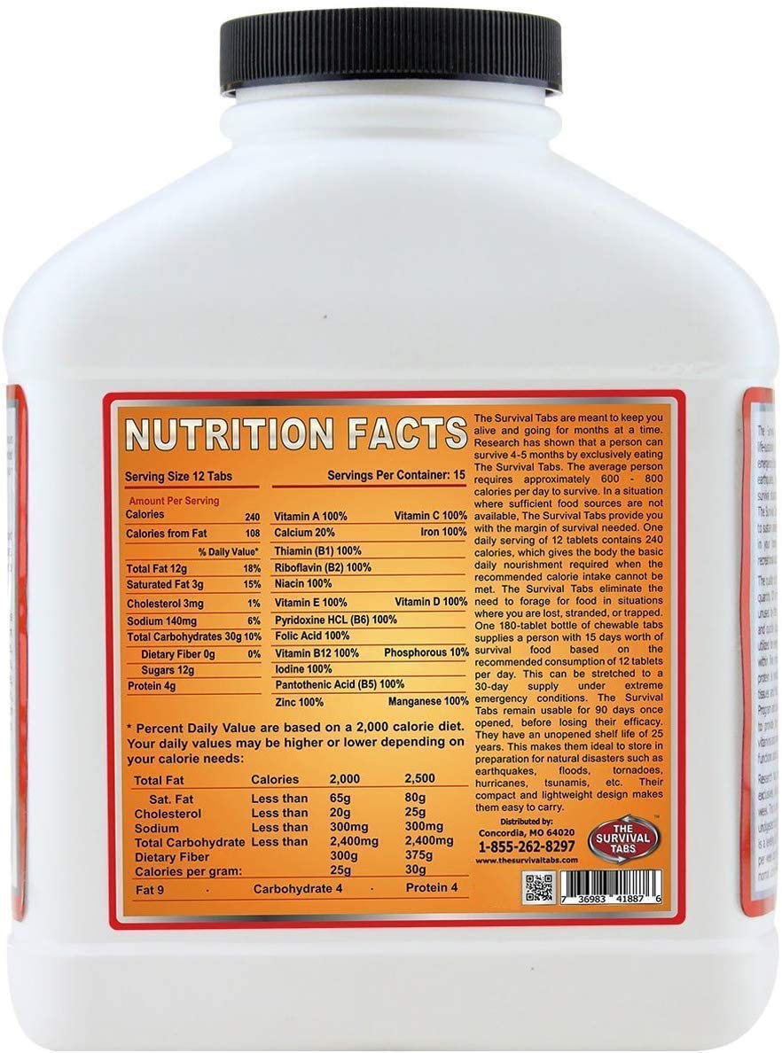 Emergency Survival Food Tablets 1 bottle 180 count Chocolate Flavored
