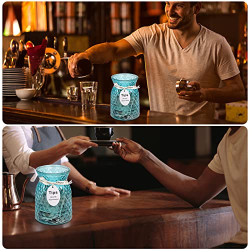 Glass Tip Jar for Bartenders, Musicians, and Restaurants - Large Money Jar for Collecting Tips. (BLUE)