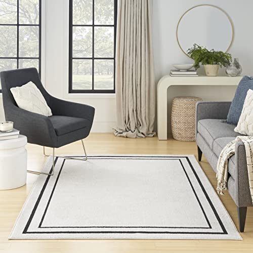 Nourison Essentials Indoor/Outdoor Ivory/Black 5' x 7' AreaRug, EasyCleaning, Non Shedding, Bed Room, Living Room, Dining Room, Backyard, Deck, Patio (5x7)