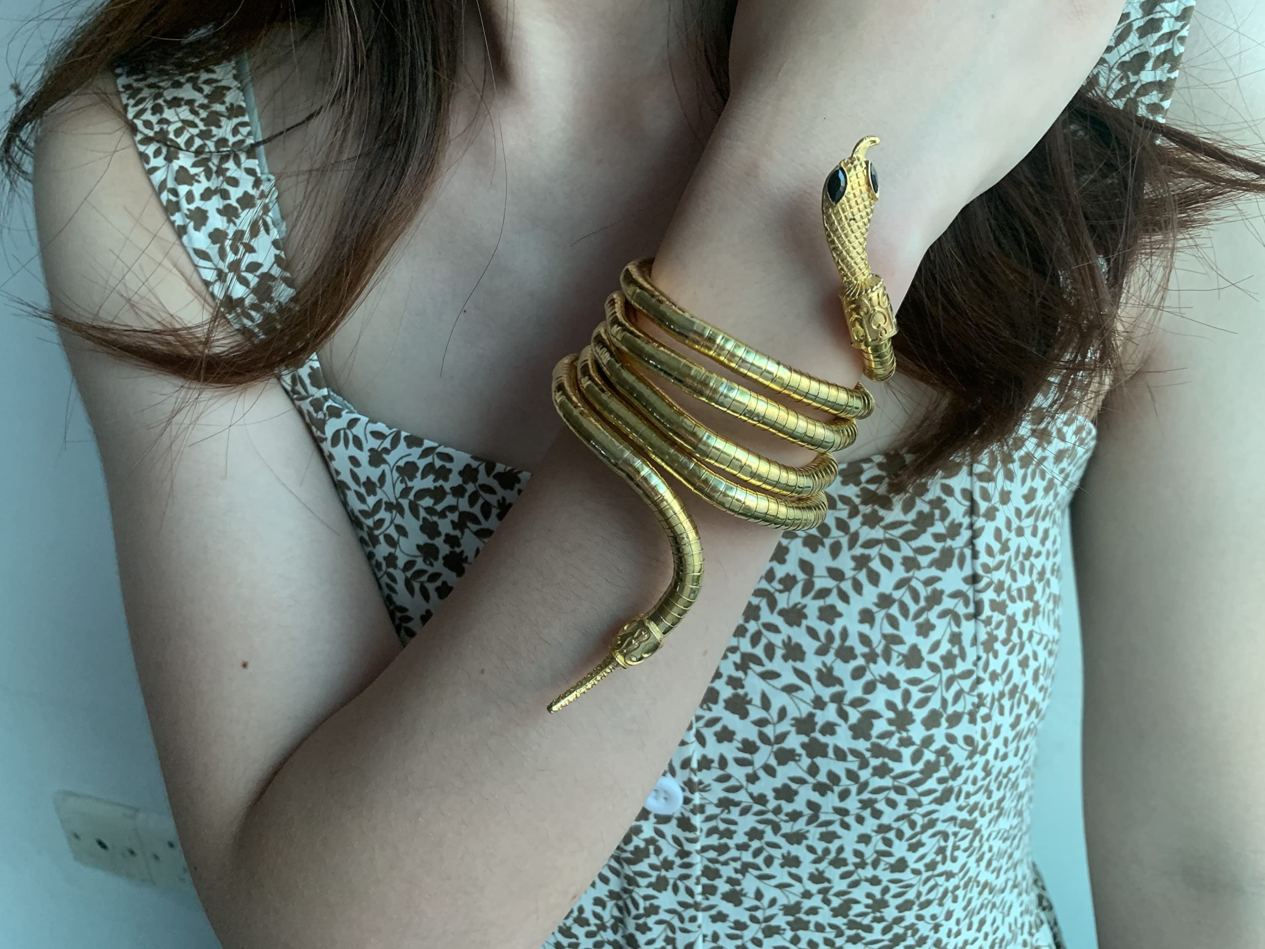 LAKIYOYO Bendable Snake Bracelet for Women Adjustable Punk Snake Choker - Flexible Multi-Purpose Medusa Necklace Hollween Jewelry（gold）