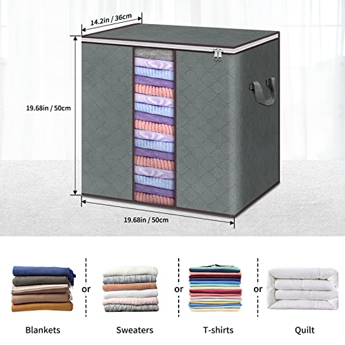 Large Storage Bags, 90L Clothes Storage Bins, Foldable Closet Organizers Storage Containers with Clear Window, Reinforced Handles, Thick Fabric for Blankets, Comforters, Clothing, Bedding, 6 Pack
