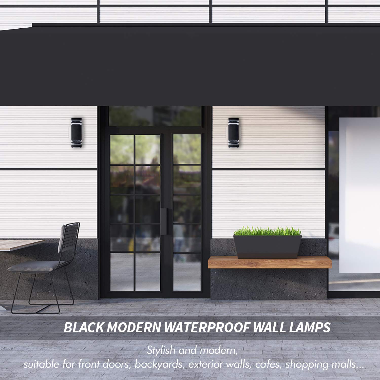 LANFU 12.8inch LED Outdoor Rectangular Modern Wall Sconce Waterproof 12W, Black Exterior Wall Light Fixture Outside for House Patio Garage,2700k Warm White, IP65 Waterproof Up and Down Light (1 PCS)