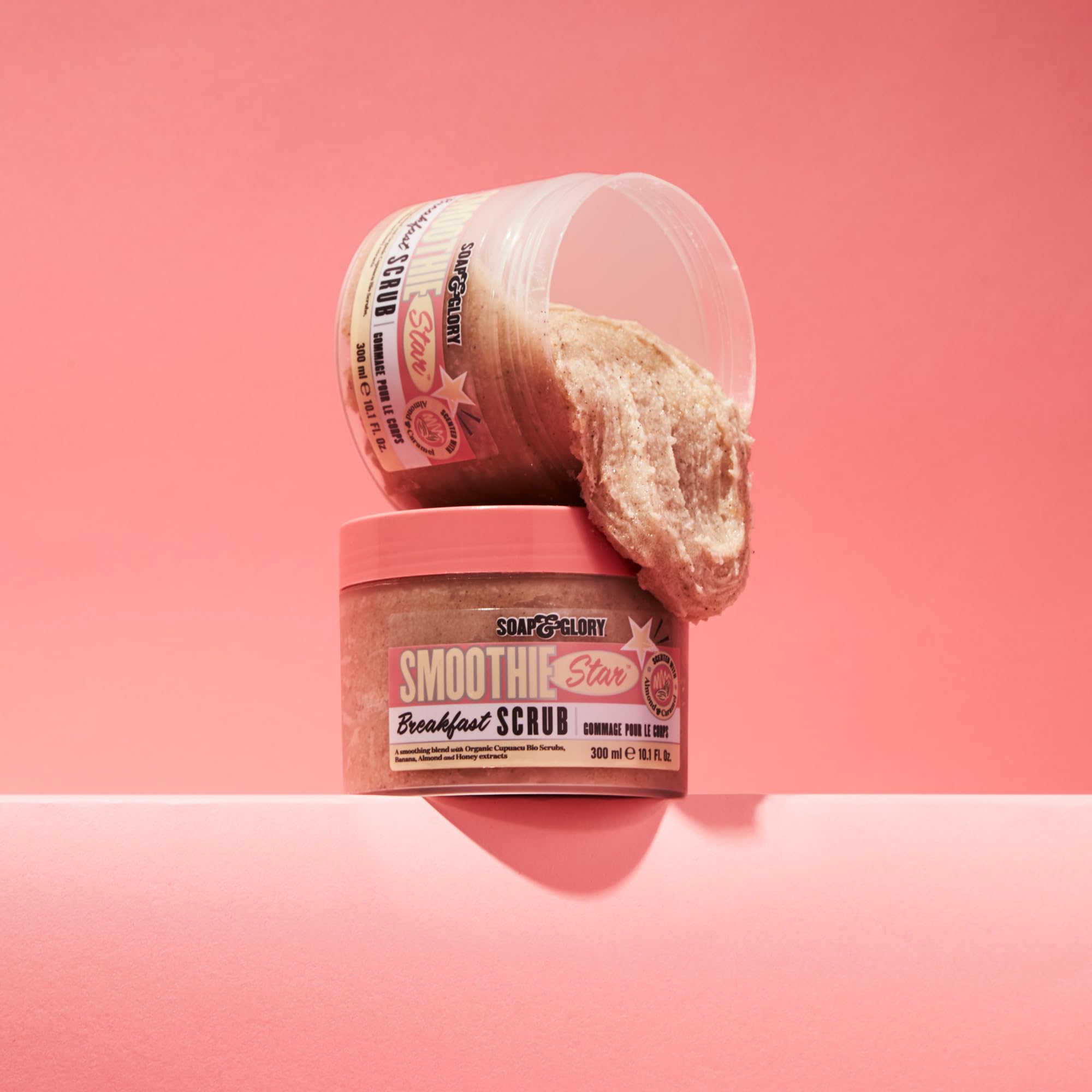 Soap & Glory Smoothie Star Exfoliating Breakfast Body Scrub - Buff & Smooth - Almond & Caramel Scented Body Polish - Brightening Scrub with Honey Extract + Sweet Almond Oil (300ml)