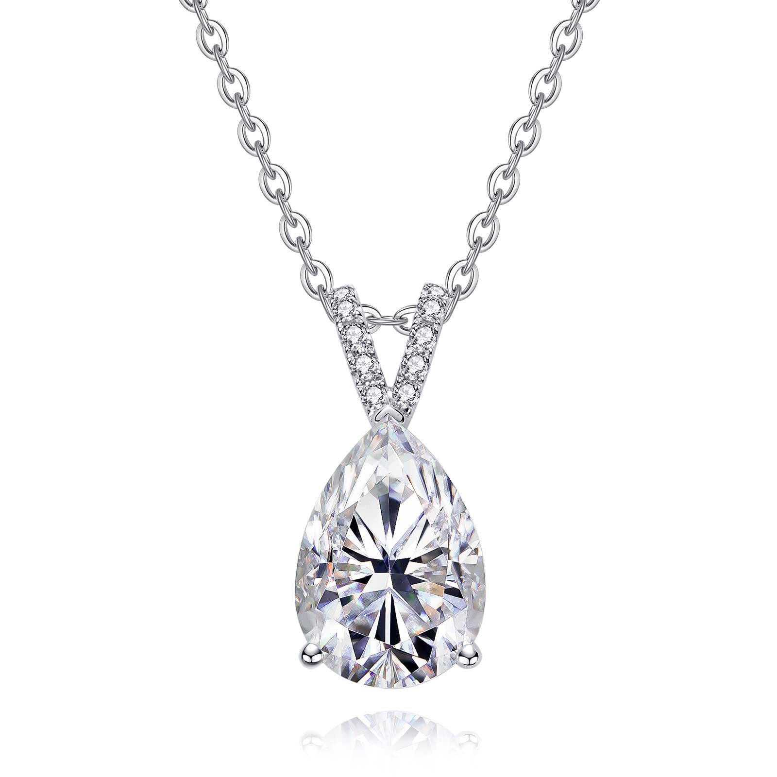 CADYNO 14k Solid Real White Gold Moissanite Necklace, Pear Cut 1cttw D Color Lab Created Diamond Gifts for Women